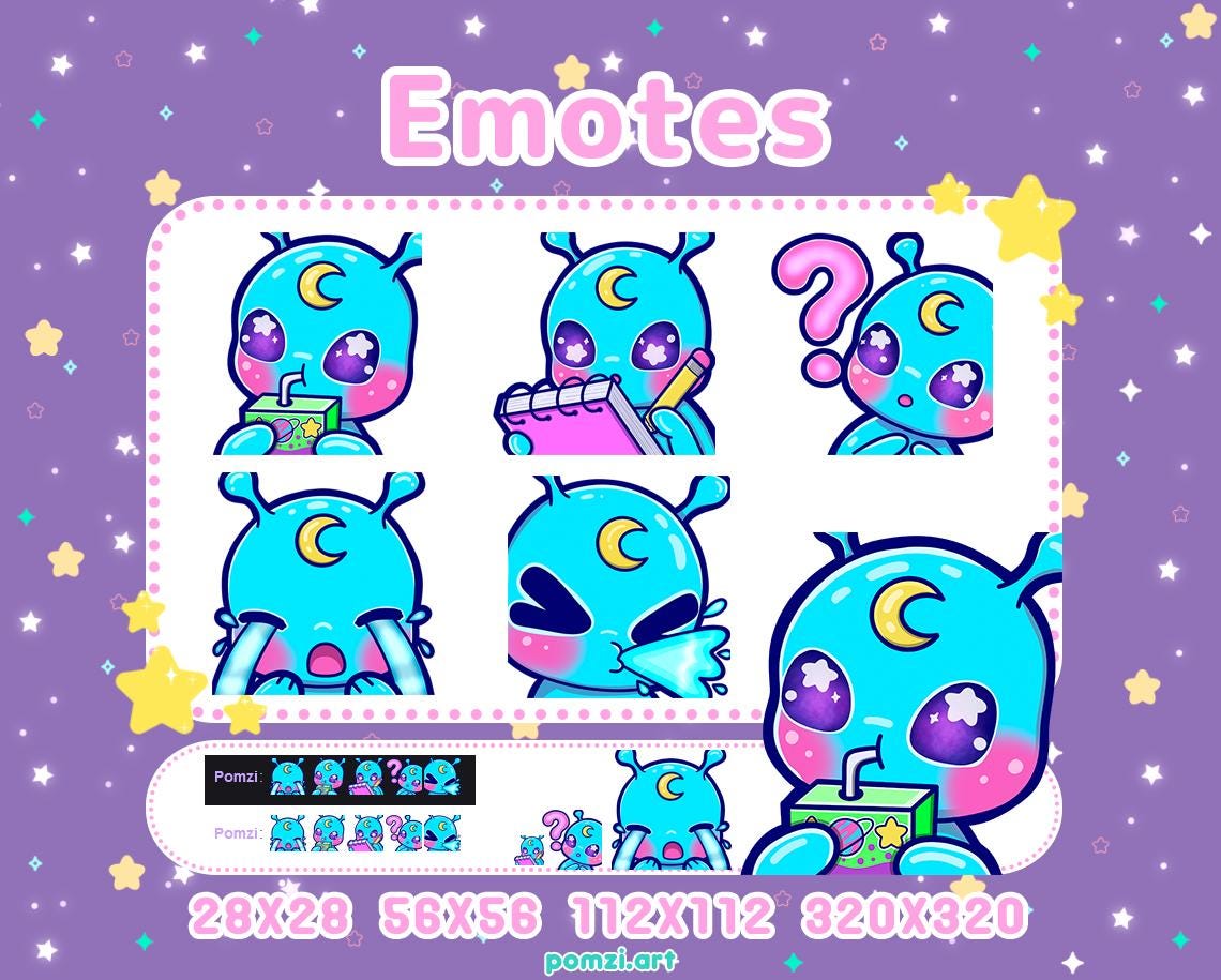Kawaii Chibi Alien Emotes - BLUE - Part 4: for Twitch, Discord, Youtube ...
