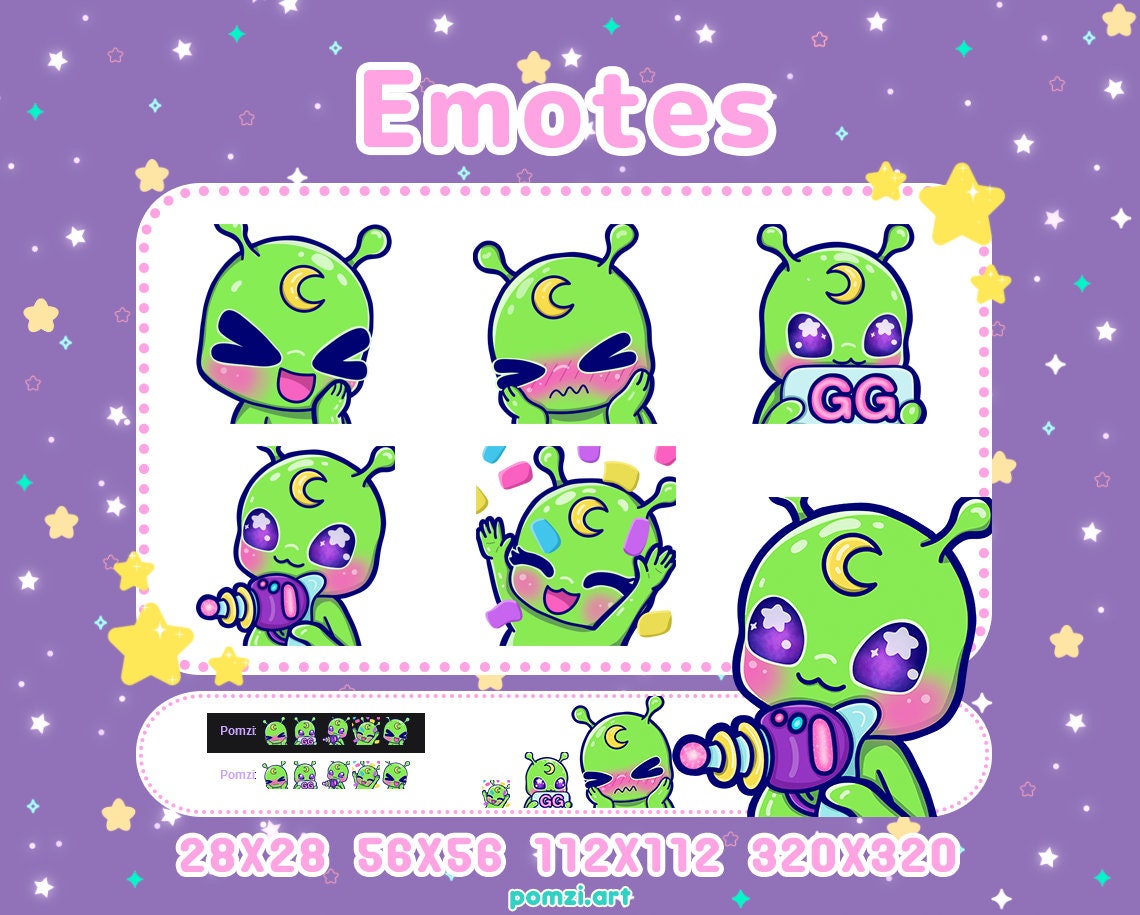 Kawaii Chibi Alien Emotes Part 2: for Twitch, Discord, Youtube, Kick ...