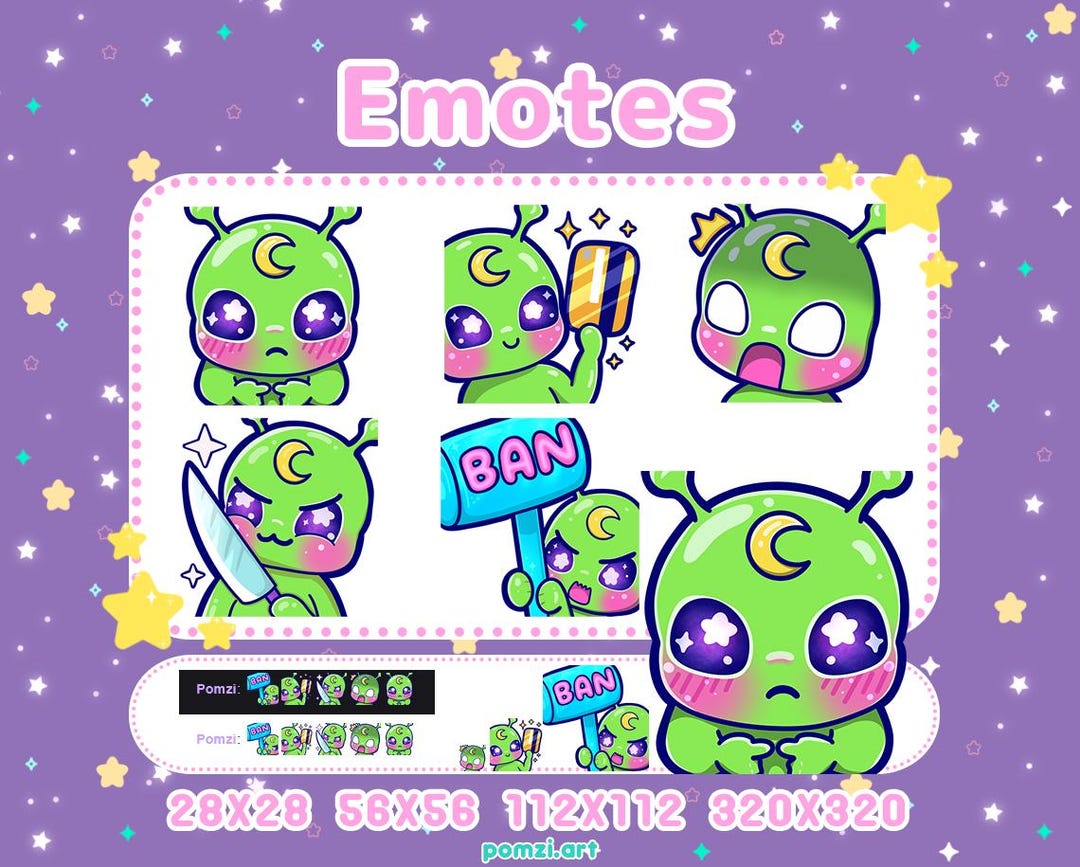 Kawaii Chibi Alien Emotes Part 5: for Twitch, Discord, Youtube, Kick ...