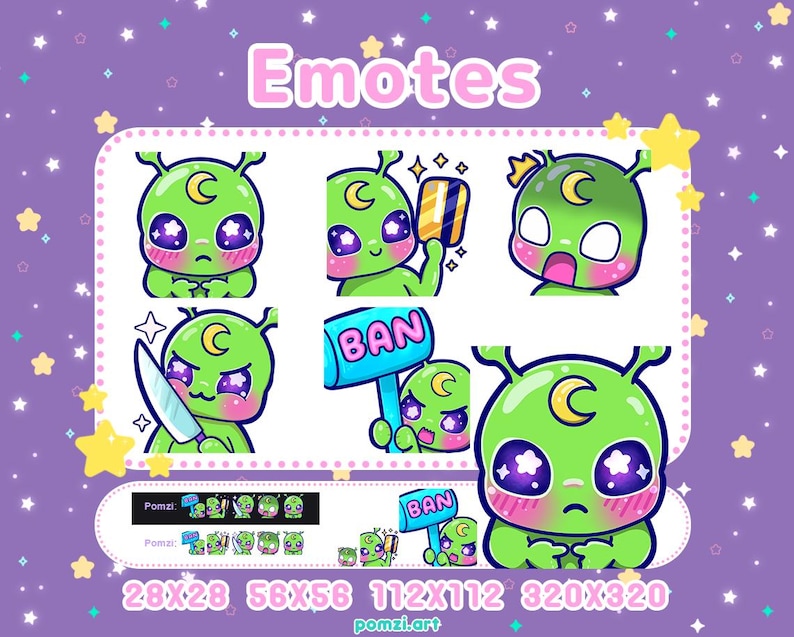 Kawaii Chibi Alien Emotes Part 5: for Twitch, Discord, Youtube, Kick ...