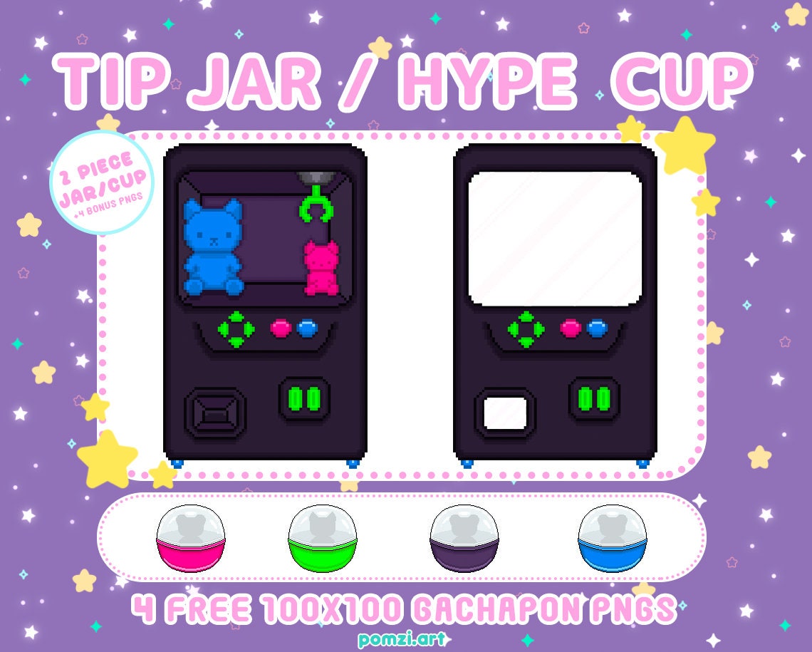Kawaii Dark Neon Pixel Art Claw Machine Tip Jar: Streamer Hype Cup ...