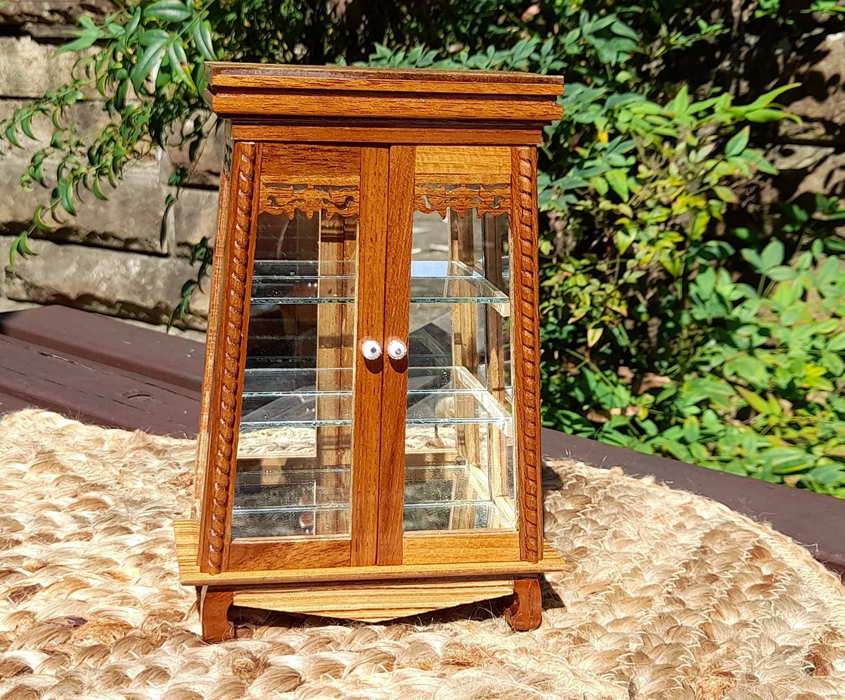 Miniature Teak Cabinet Mini Wooden Curio Cabinet Handmade - Etsy