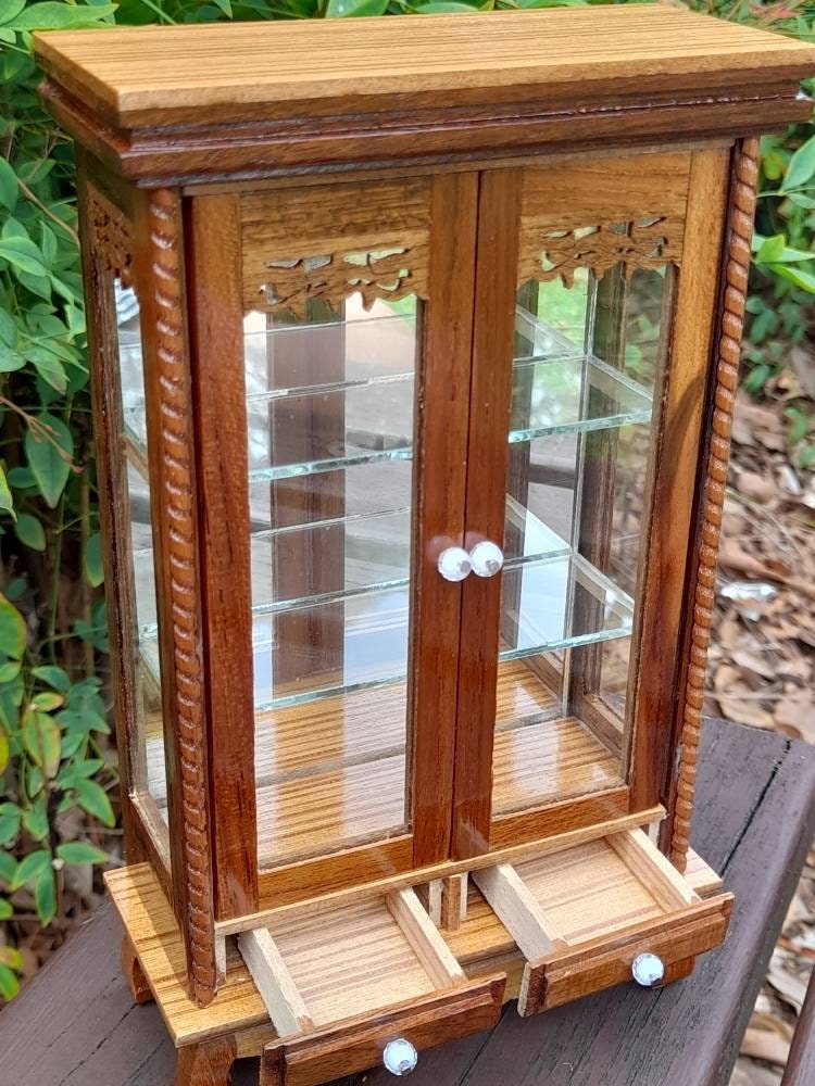 Double Doors Miniature Teak Display Cabinet | Miniature Wood Showcase ...