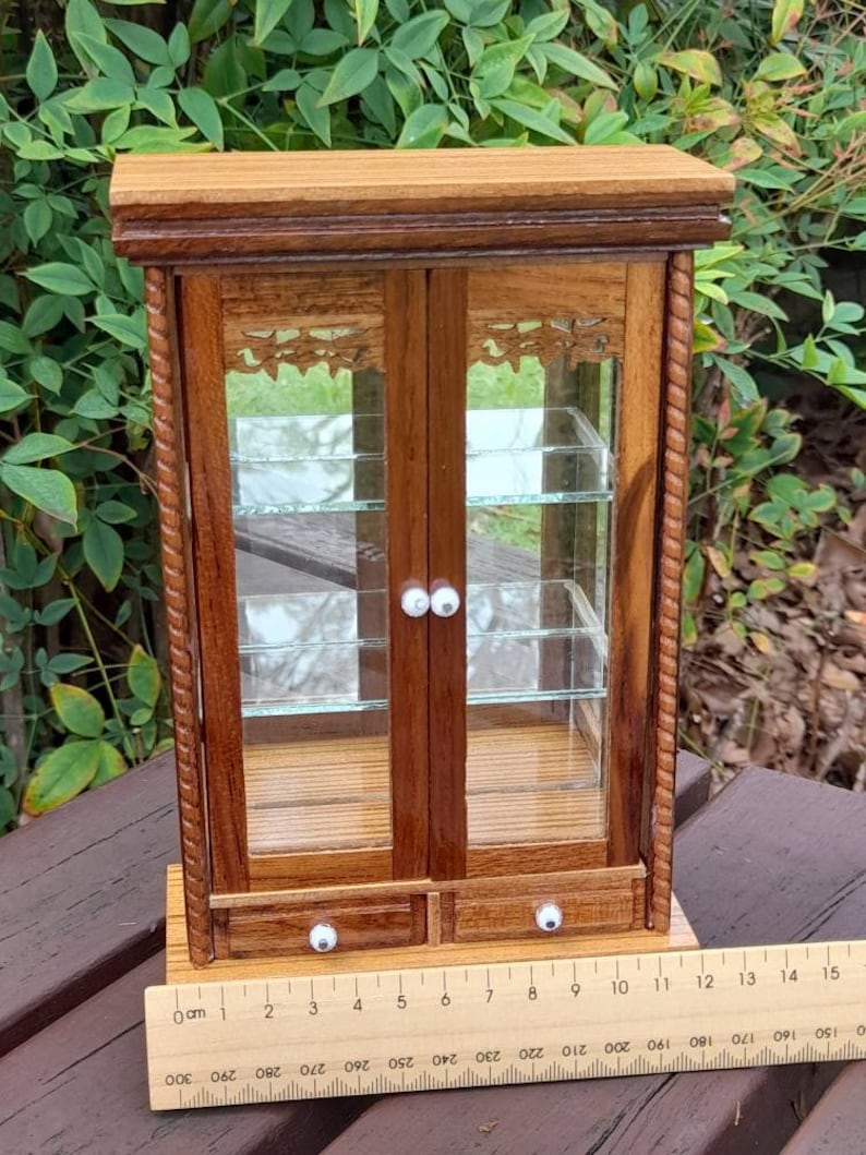 Double Doors Miniature Teak Display Cabinet Miniature Wood - Etsy
