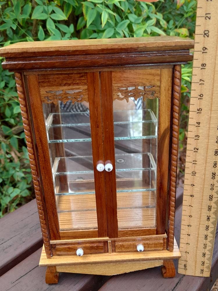 Double Doors Miniature Teak Display Cabinet Miniature Wood - Etsy