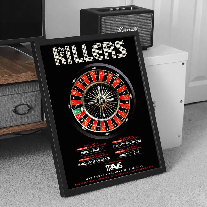 The Killers 2024 Rebel Diamonds Tour Poster, Retro Roulette Design ...