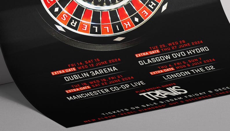 The Killers 2024 Rebel Diamonds Tour Poster, Retro Roulette Design ...