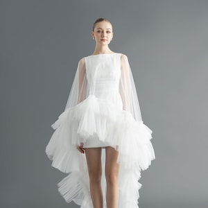 Chapel Cape / Ruffle Wedding Cape / Wedding Cape Veil / Tulle Cape ...