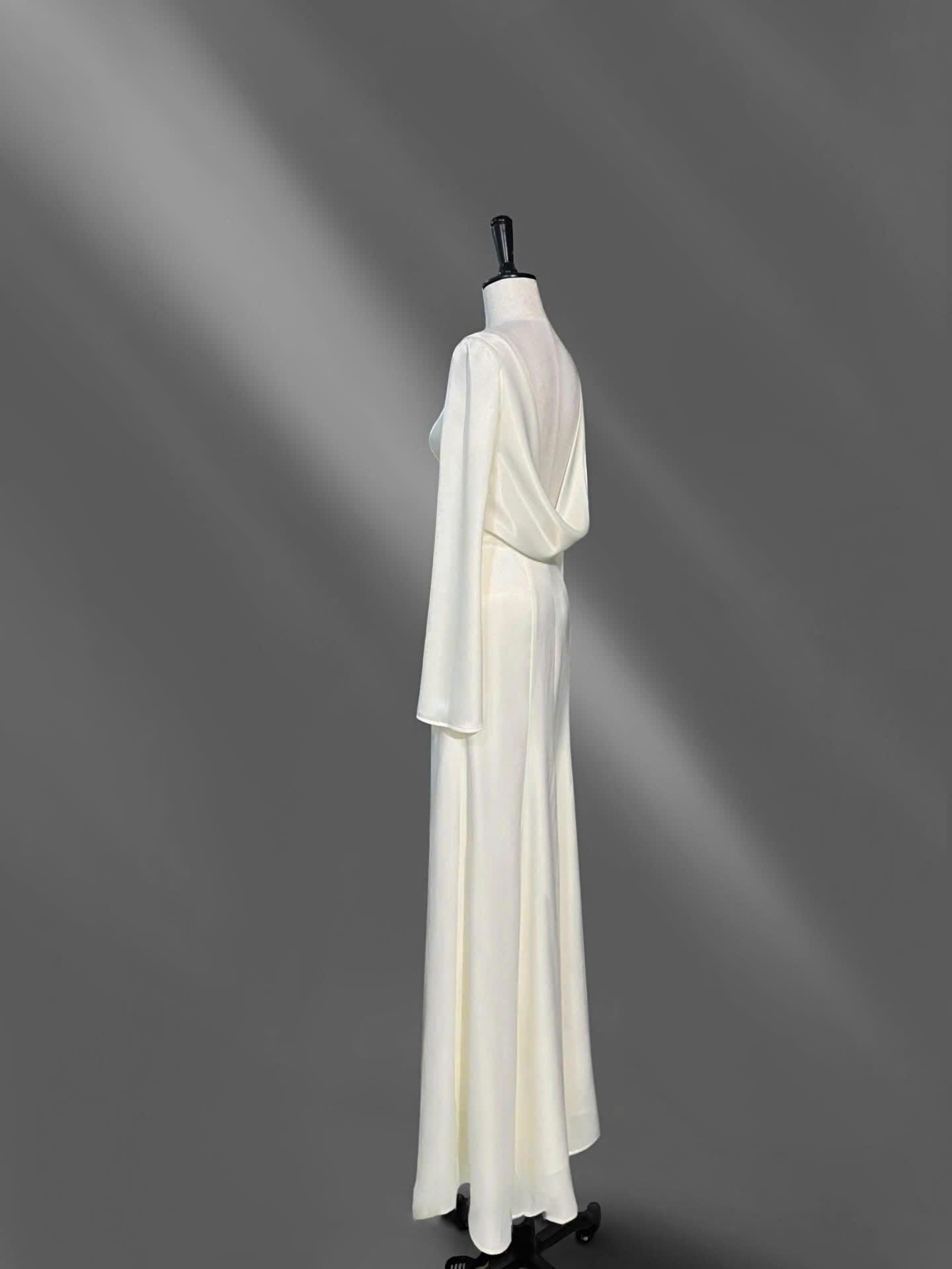 Long Sleeve White Draped Back Gown DOO045 - Etsy