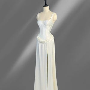 Silk Satin Dress - Drop Waist Dress - Draped Corset Satin Gown With ...