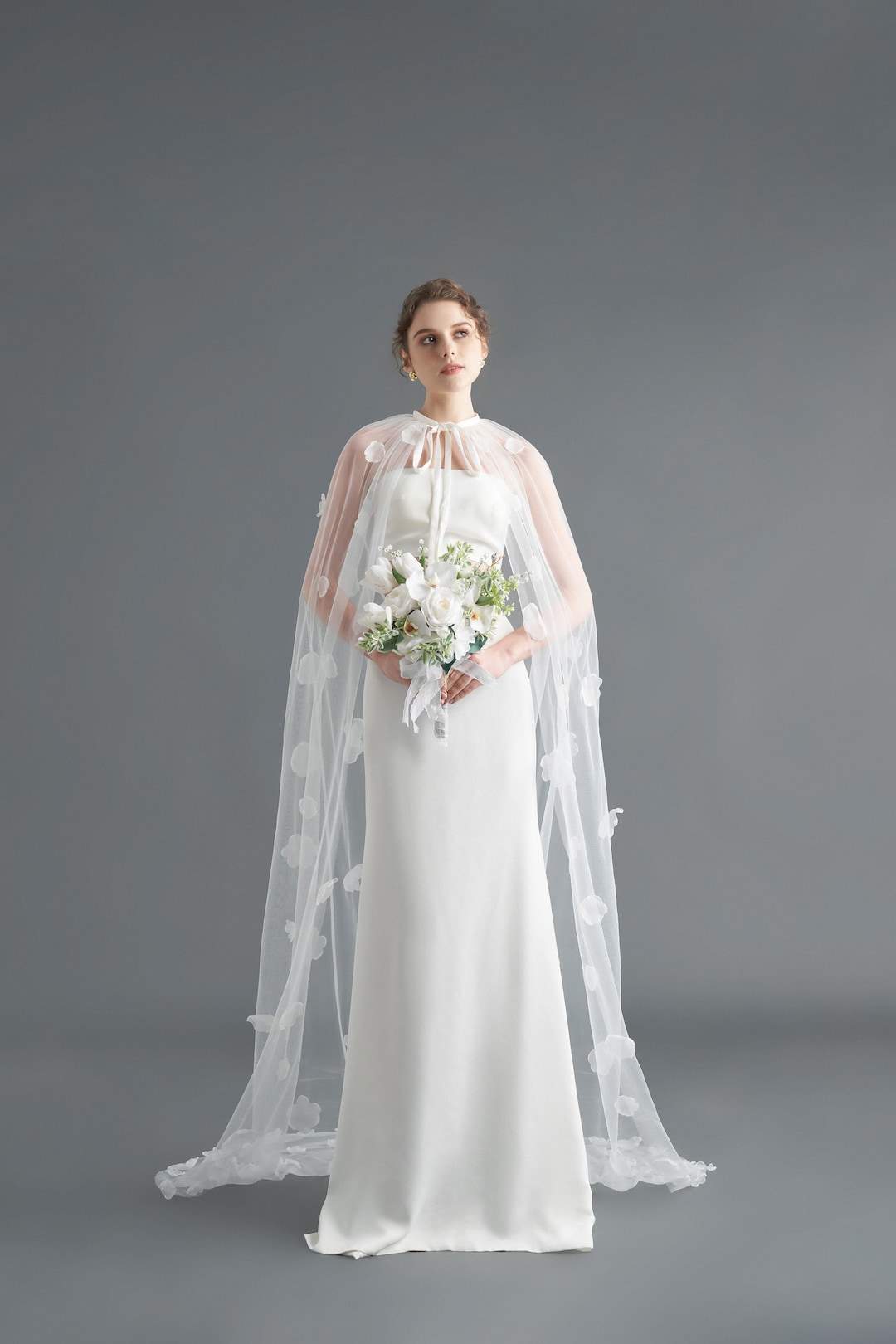 Chapel Cape / Flower Wedding Cape / Wedding Cape Veil / Tulle Cape ...