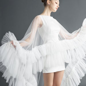 Chapel Cape / Ruffle Wedding Cape / Wedding Cape Veil / Tulle Cape ...