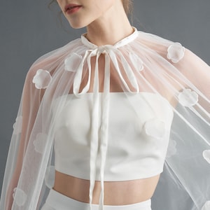 Chapel Cape / Flower Wedding Cape / Wedding Cape Veil / Tulle Cape ...