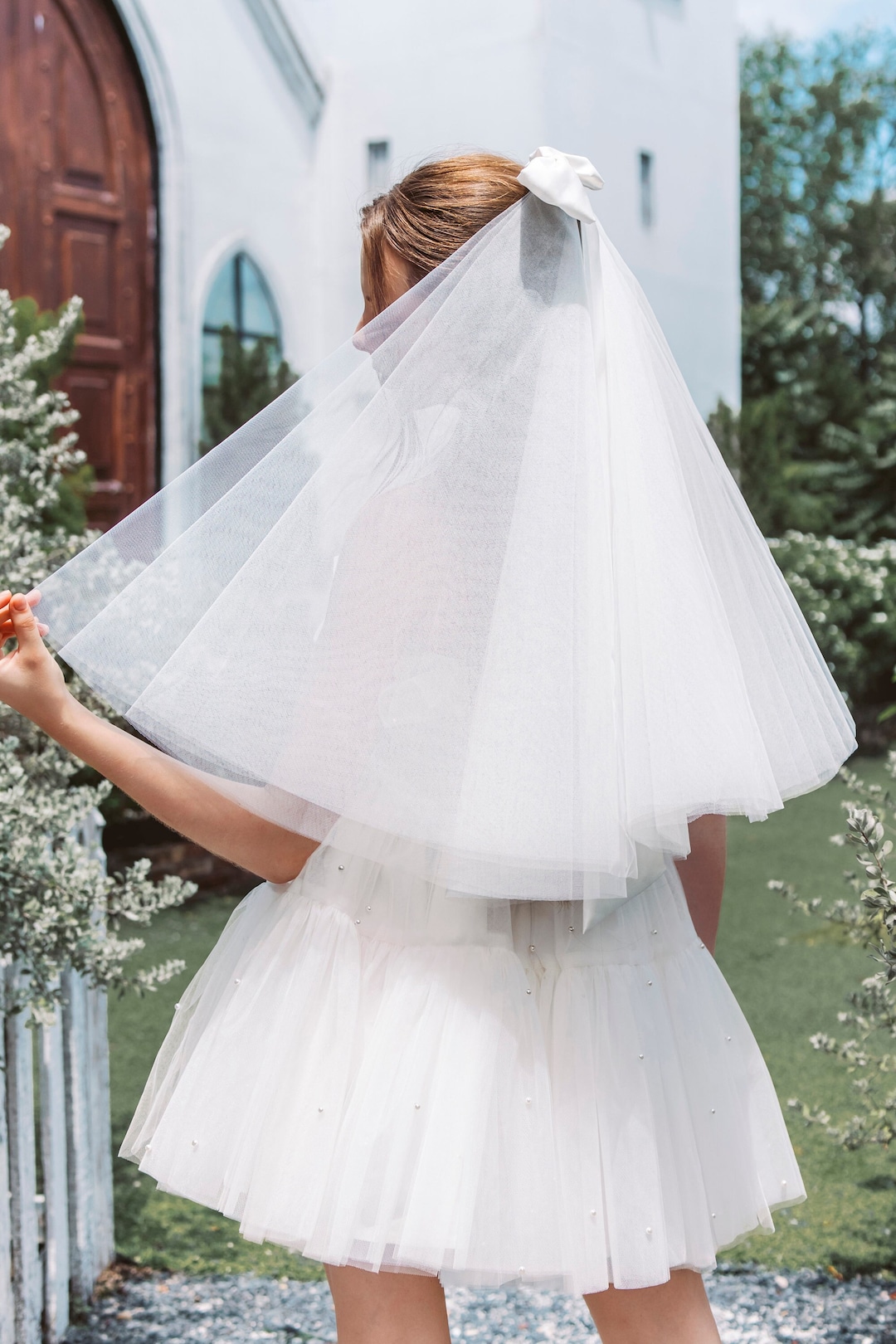 Short Wedding Veil With Long Bow / Bridal Veil / Reception Veil / Soft ...