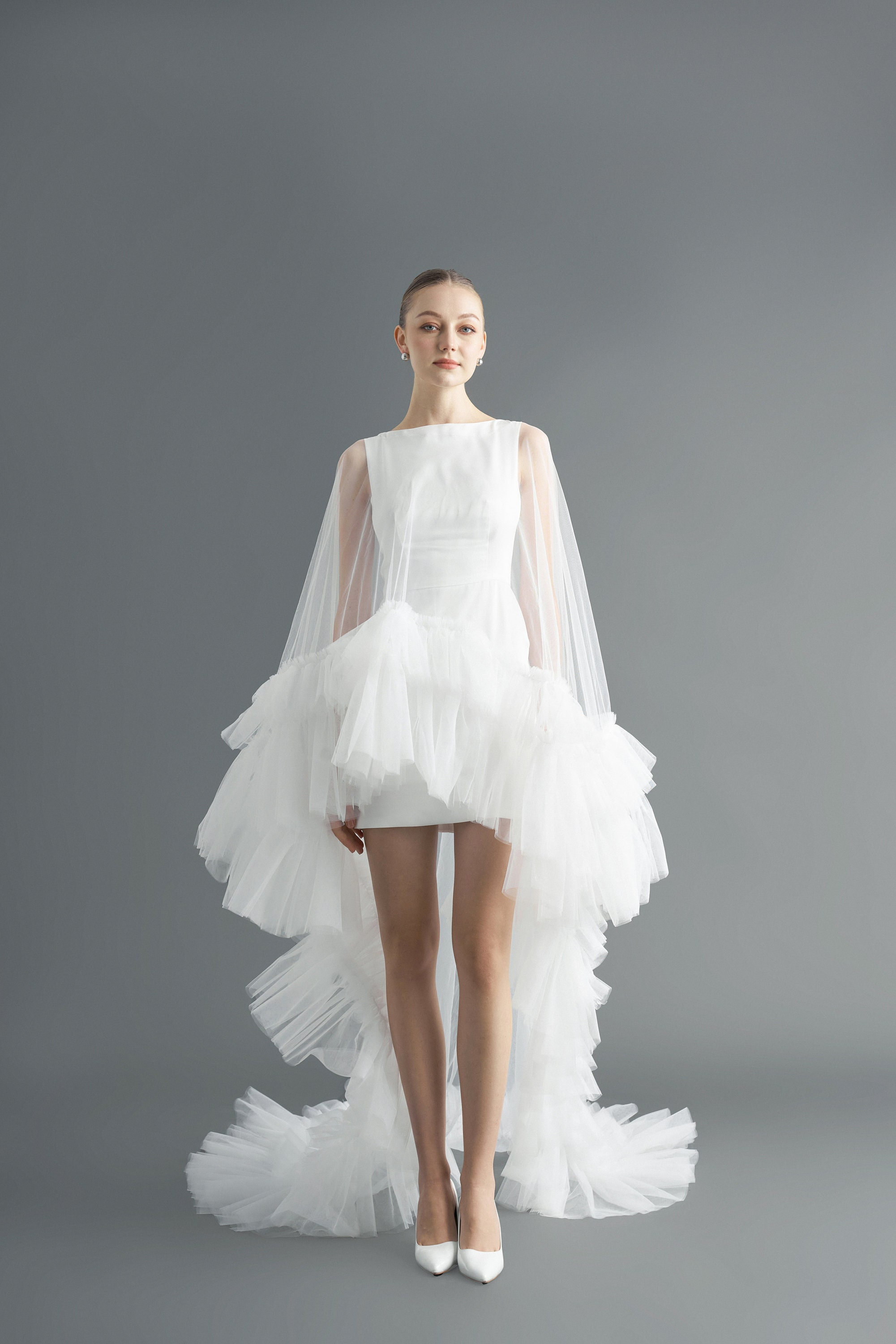 Tulle Bridal Cape – Layered Ruffle Train, Modern Wedding COO003 - Etsy