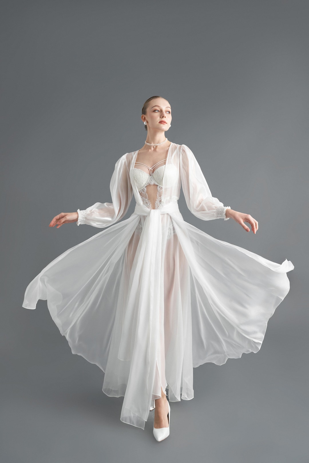 Wedding Robe / Glossy Shine Bridal Robe / Sheer Wedding Robe / Long ...