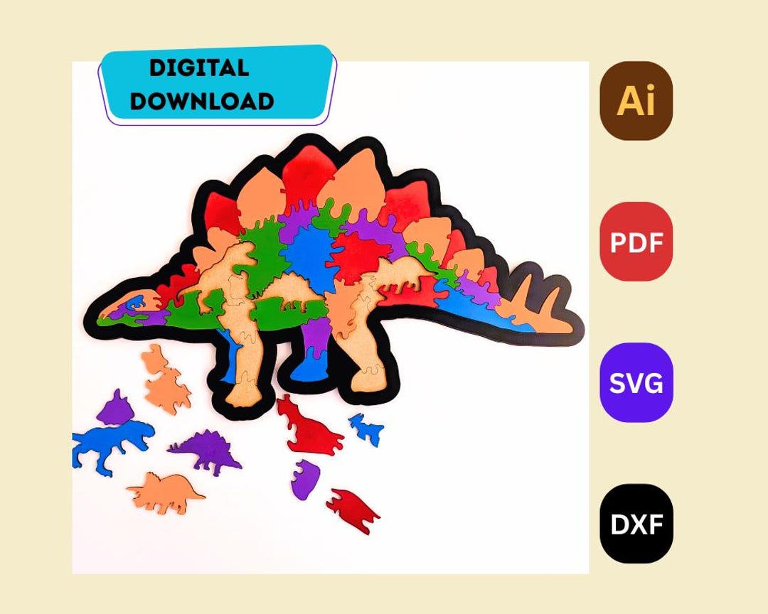 Children's Stegosaurus Puzzle SVG DXF AI – Large Dinosaur Shaped Jigsaw ...