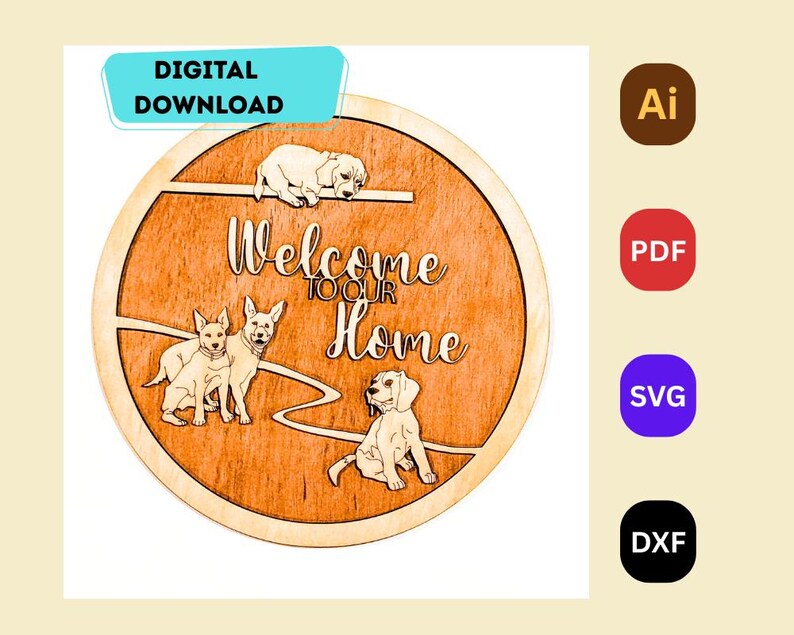 Layered Dog Welcome Sign SVG: Laser Cut Pet Home Decor (digital ...