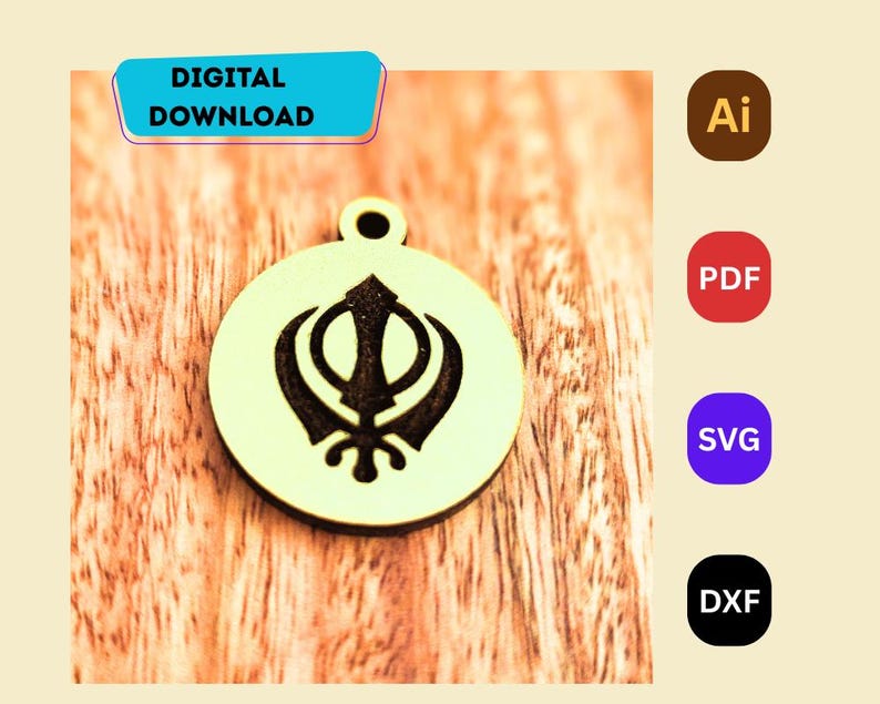 Khanda Gift Tag SVG DXF AI – Sikh Symbol Laser Cut File – Religious ...