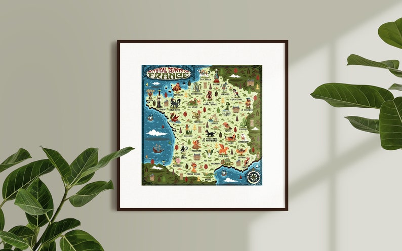 Illustrated Map Mythical Beasts of France Art Print - Etsy