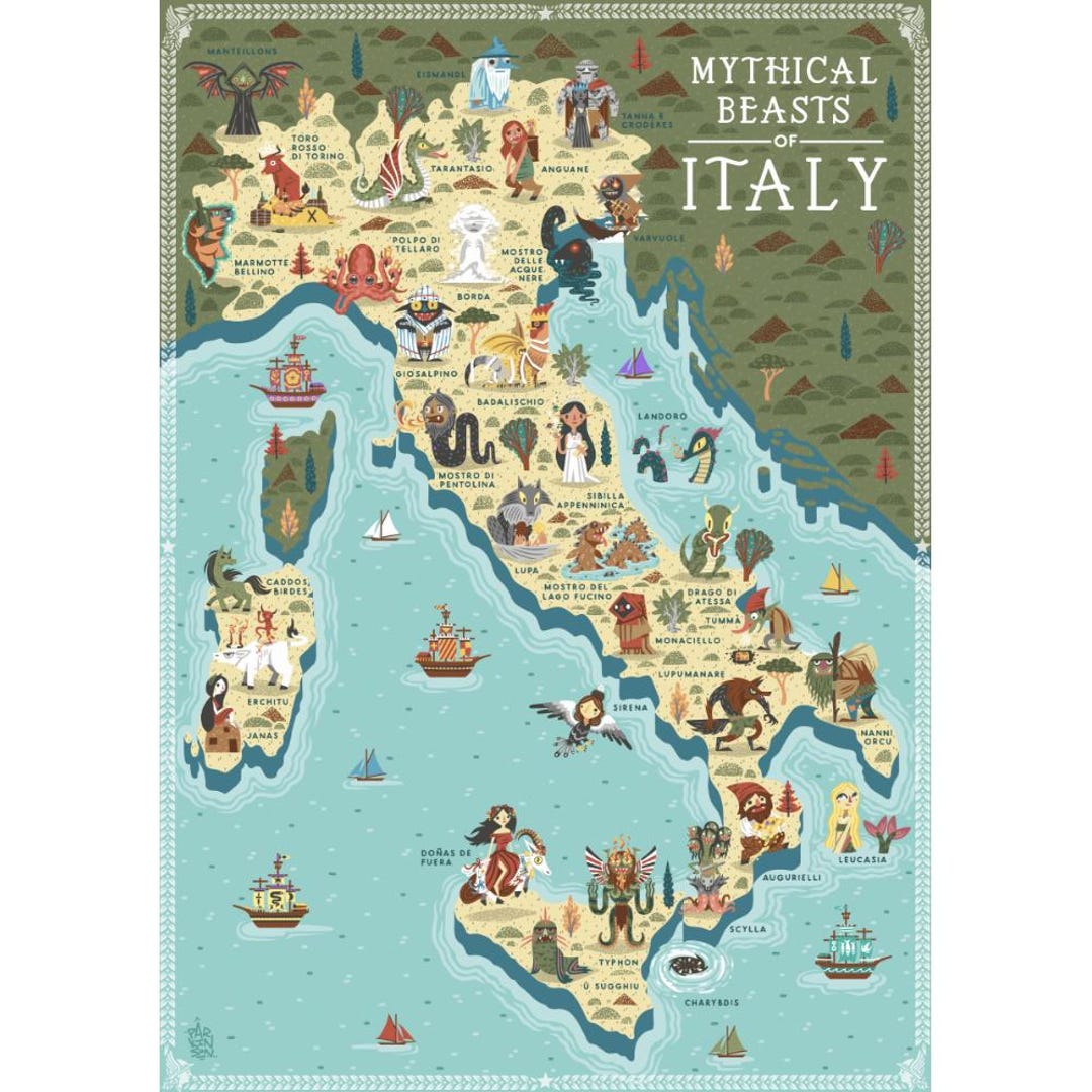 Mythical Beasts of Italy - Illustrated Map - Bestie Mitiche D'italia ...