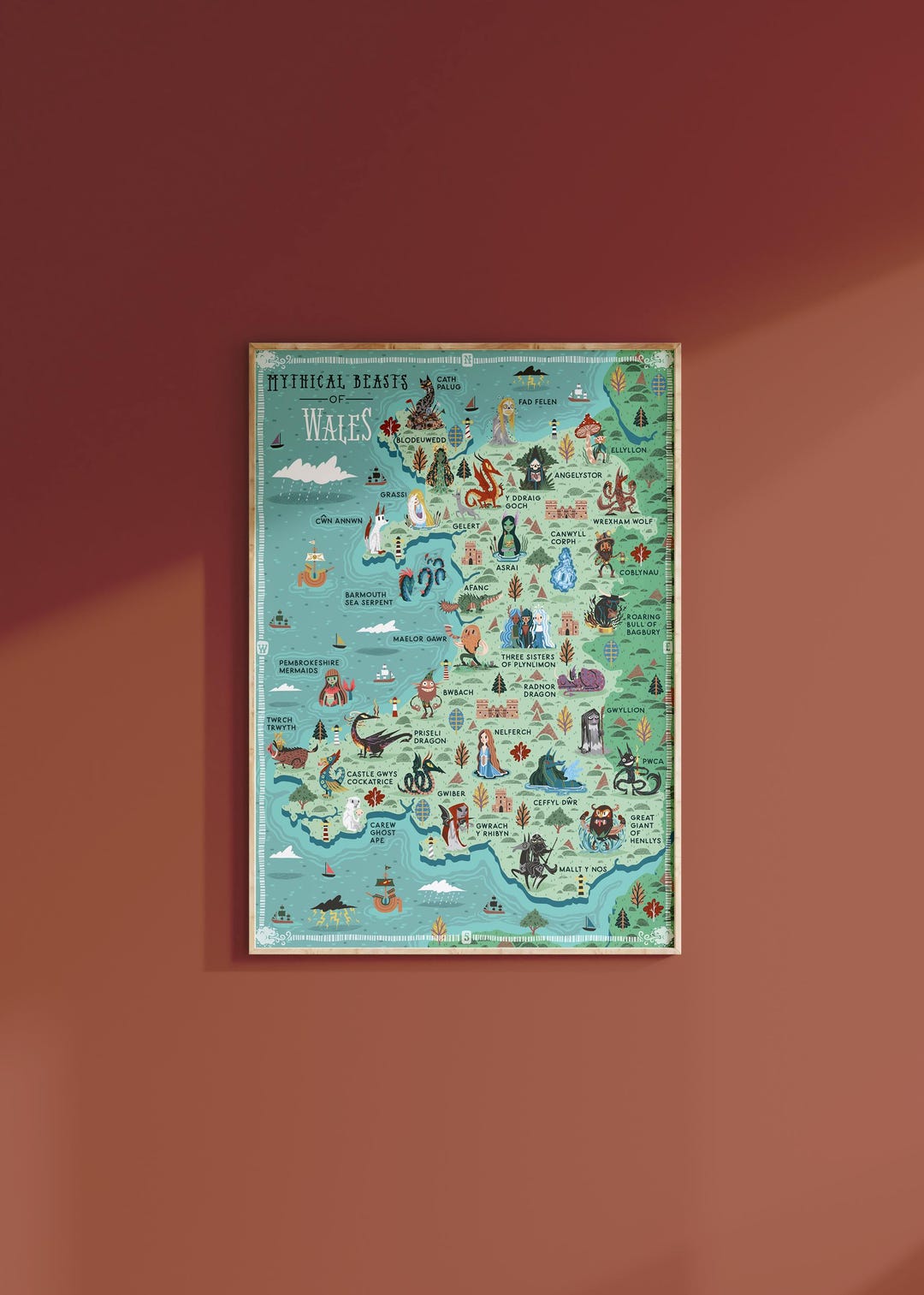 Mythical Beasts of Wales - Illustrated Map - Fine Art Giclee Print A2 ...