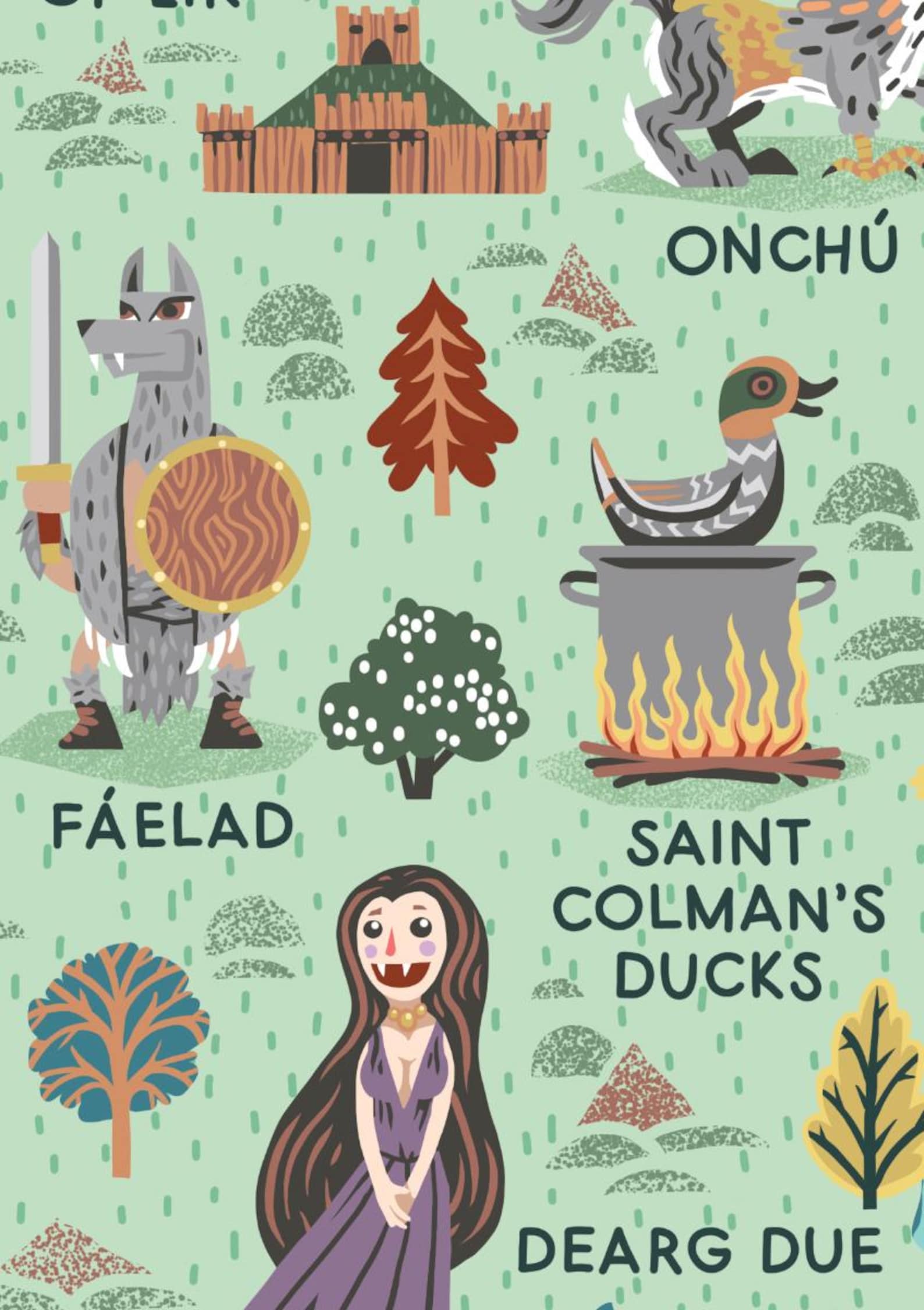 Illustrated Map, Mythical Beasts of Ireland, A3 Art Print - Poster ...