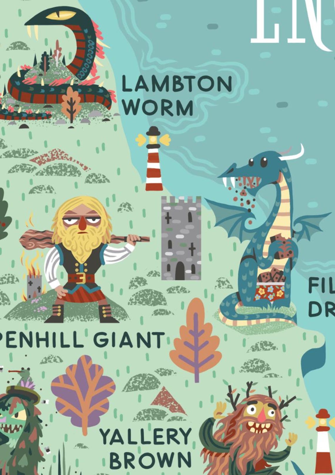 Illustrated Map, Mythical Beasts of England, A3 Art Print - Etsy UK