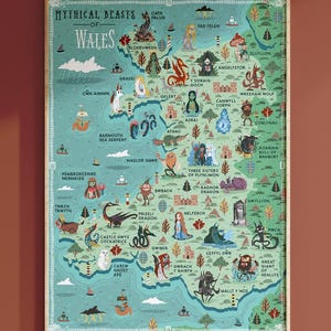 Illustrated Map, Mythical Beasts of Wales, A3 Art Print - Poster - Etsy