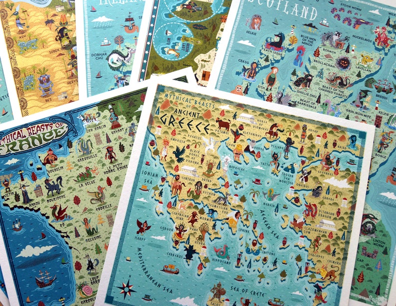 Illustrated Map, Mythical Beasts of Wales, A3 Art Print - Poster - Etsy