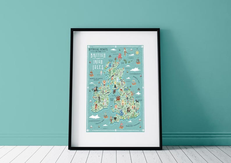 Illustrated Map, Mythical Beasts of the British and Irish Isles, A3 Art ...