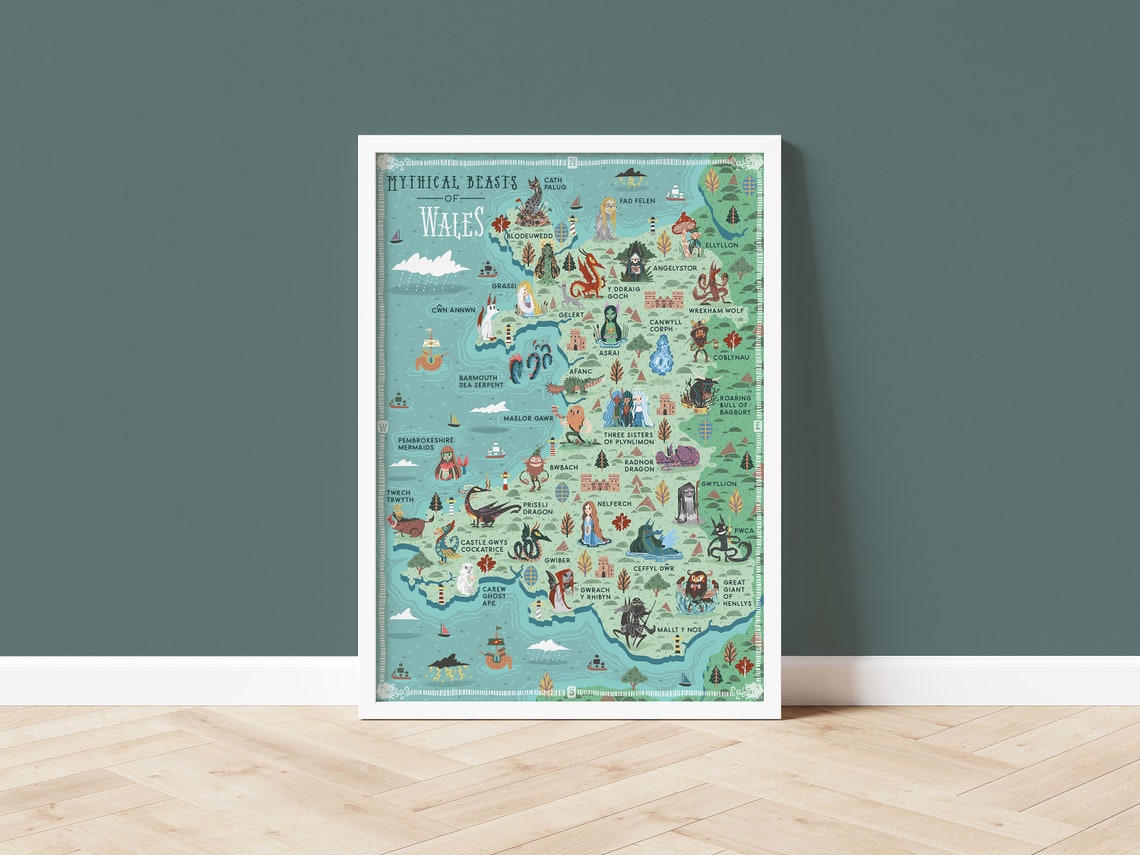 Illustrated Map Mythical Beasts of Wales A3 Art Print - Etsy