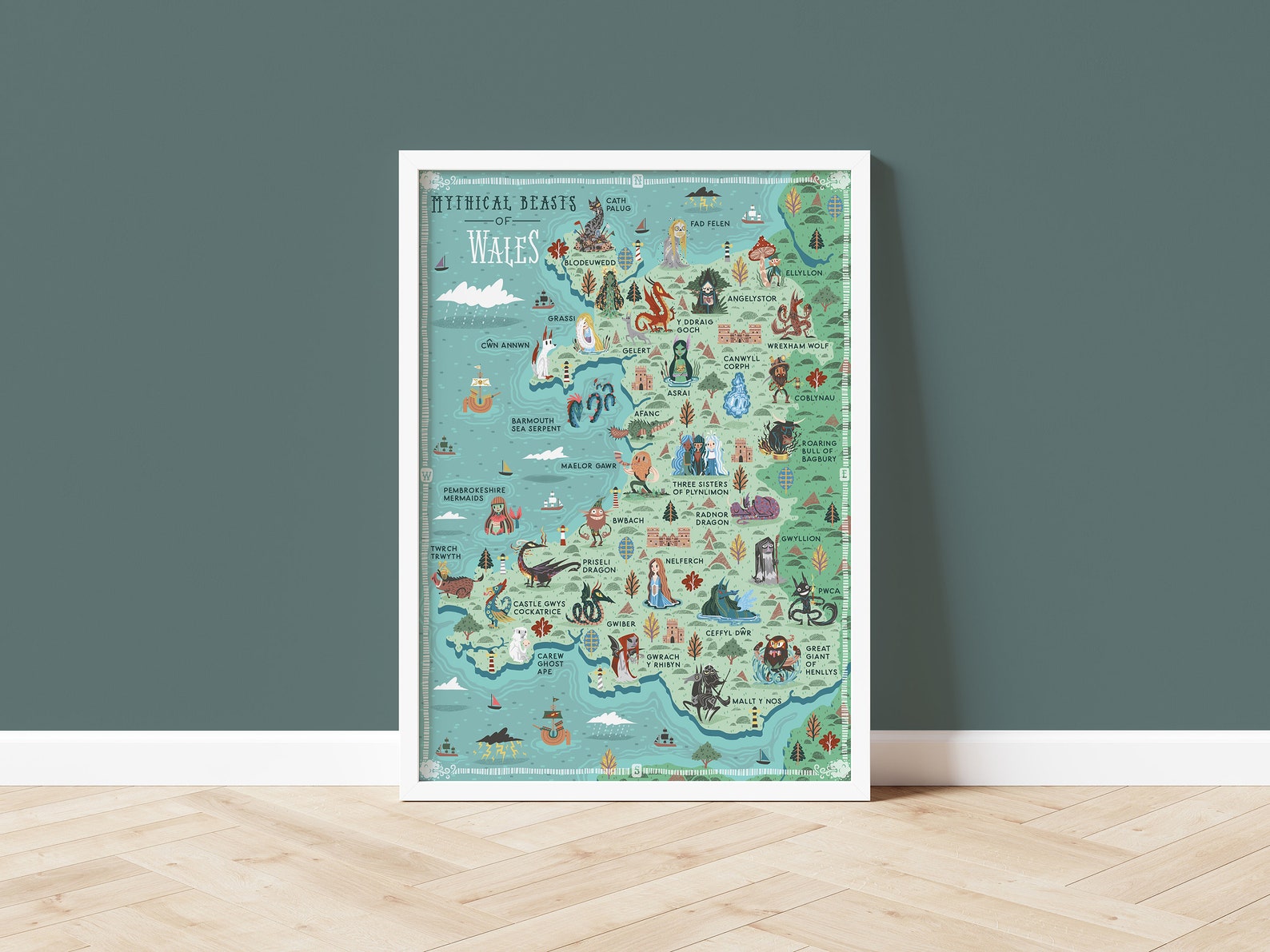 Illustrated Map Mythical Beasts of Wales A3 Art Print - Etsy UK