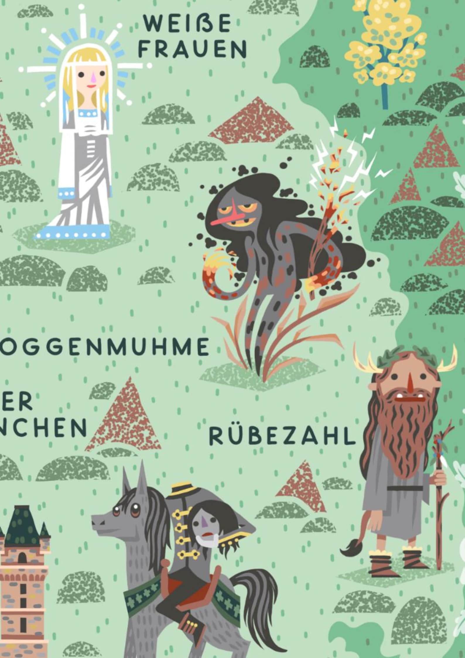 Mythical Beasts of Germany : an Illustrated Map - A3 Art Print - Poster ...