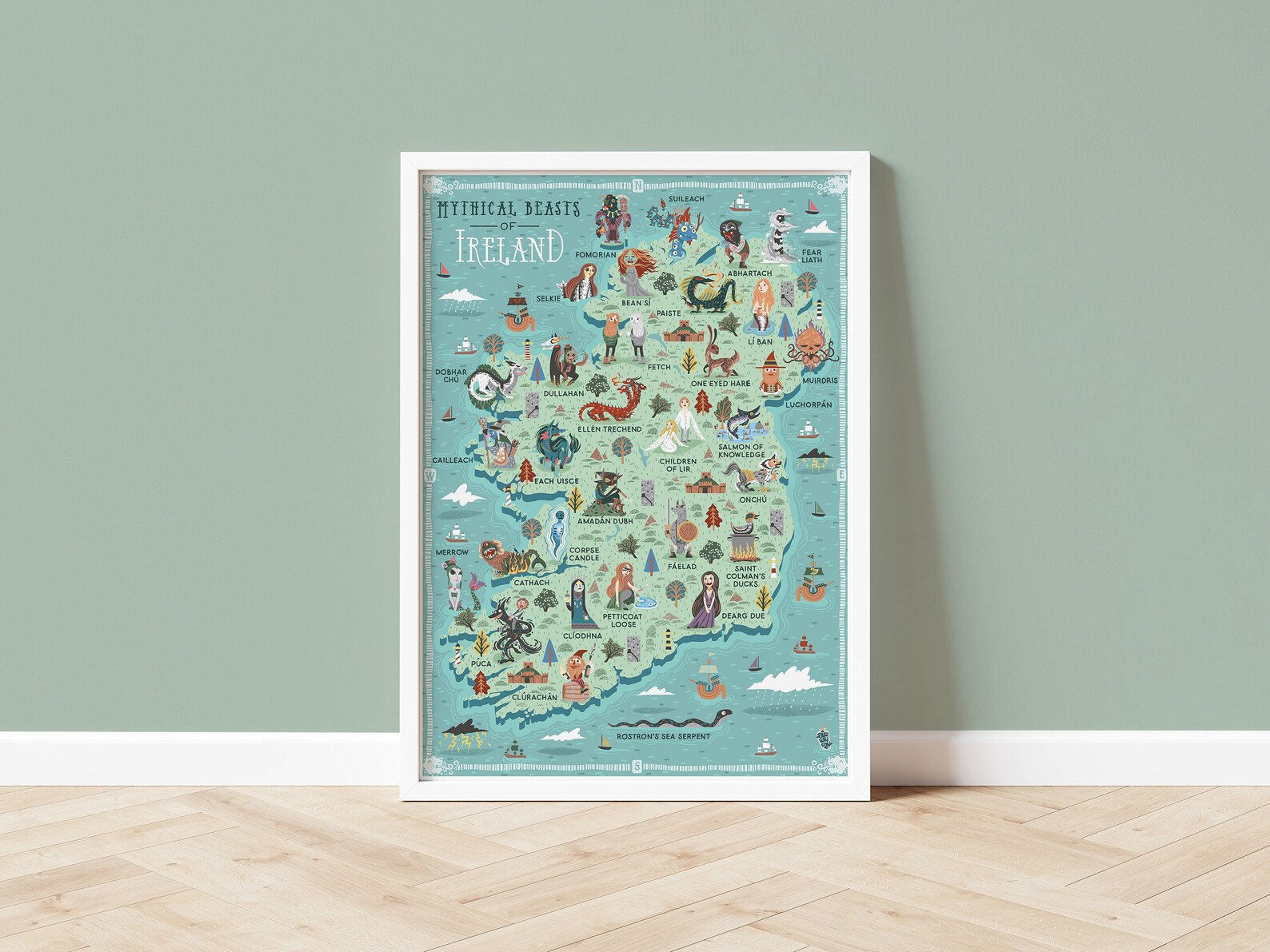 Illustrated Map Mythical Beasts of Ireland A3 Art Print - Etsy