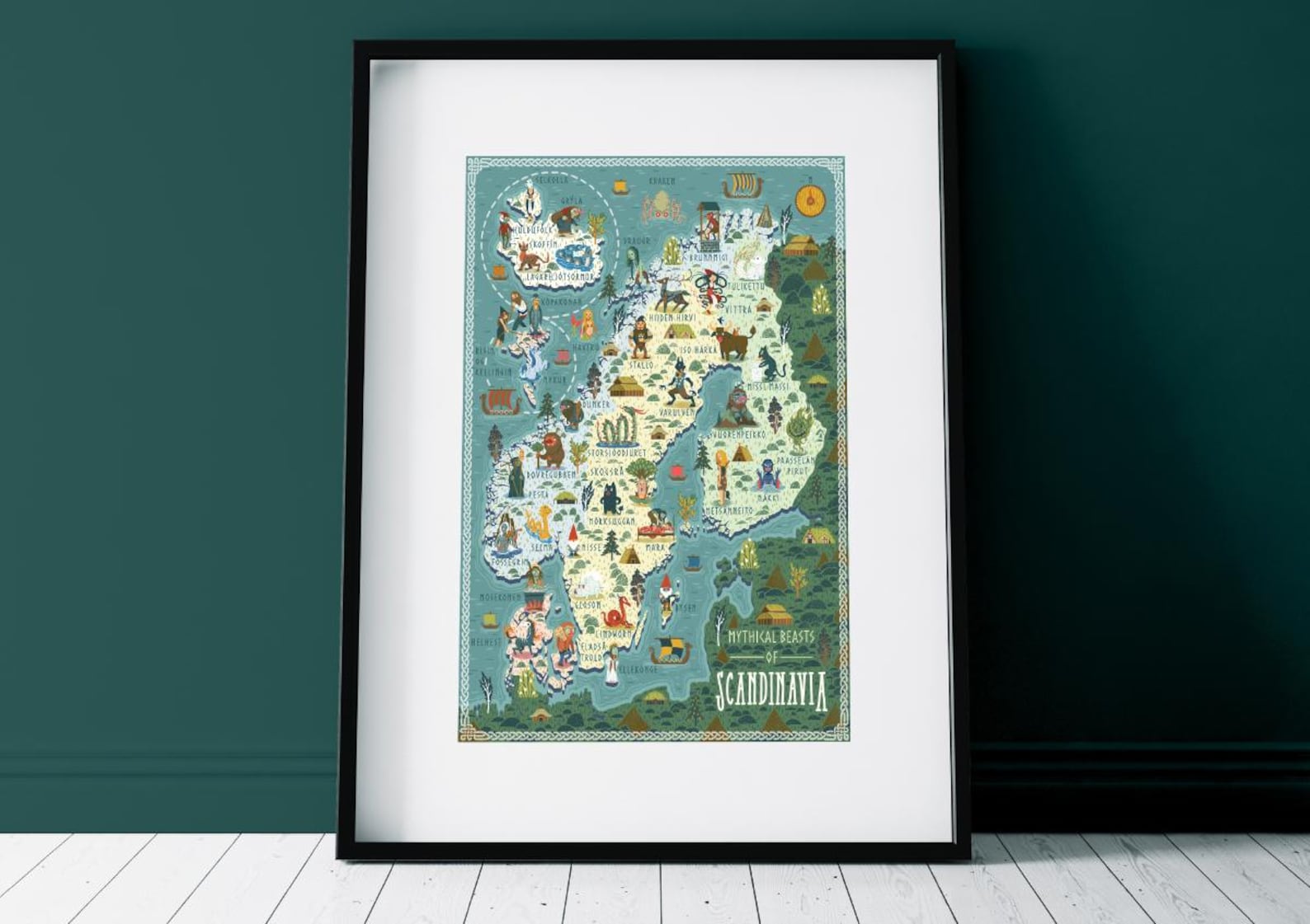 Illustrated Map, Mythical Beasts of Scandinavia, A3 Art Print - Poster ...