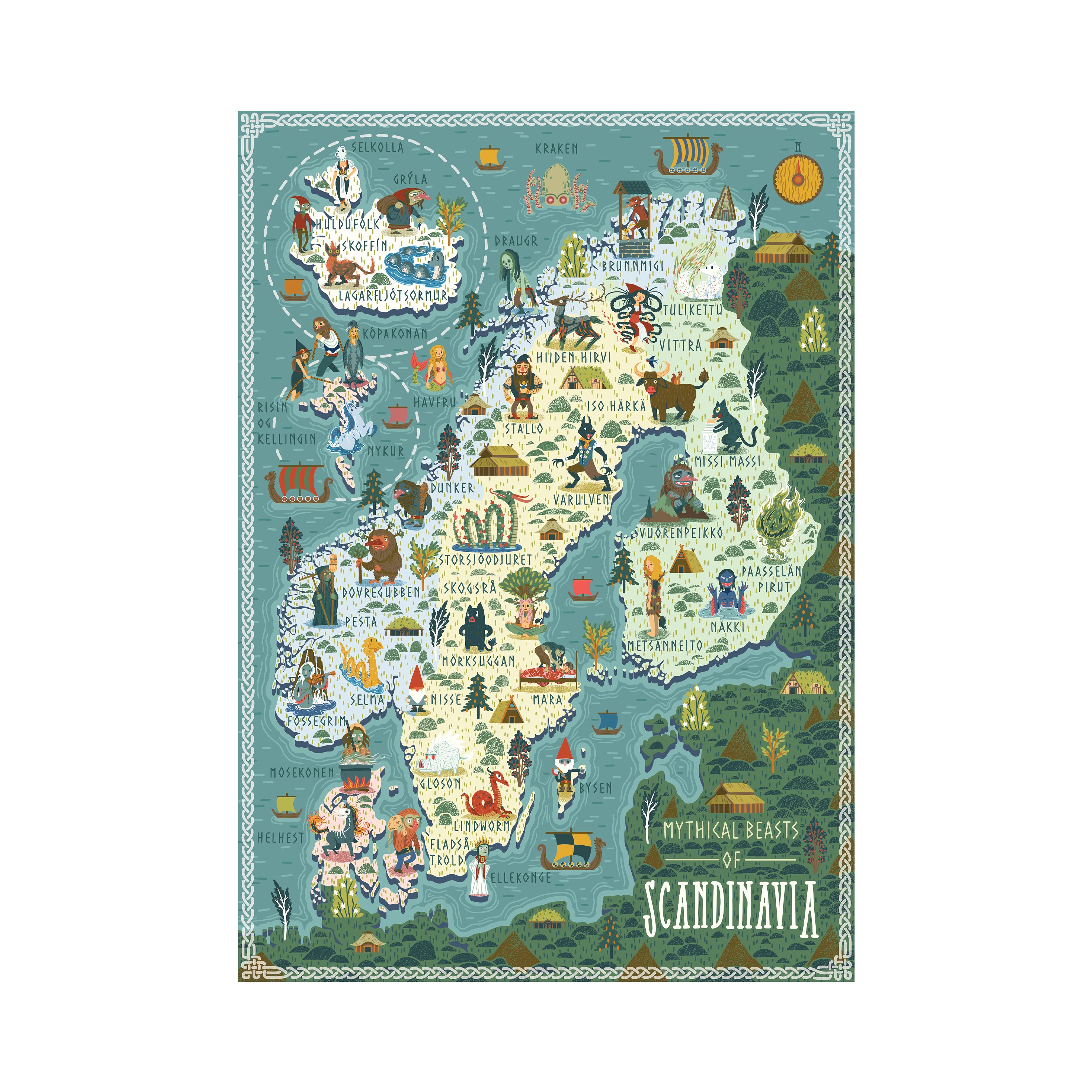 Illustrated Map Mythical Beasts of Scandinavia A3 Art Print - Etsy Canada