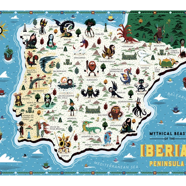 Map of the Iberian Peninsula - Etsy