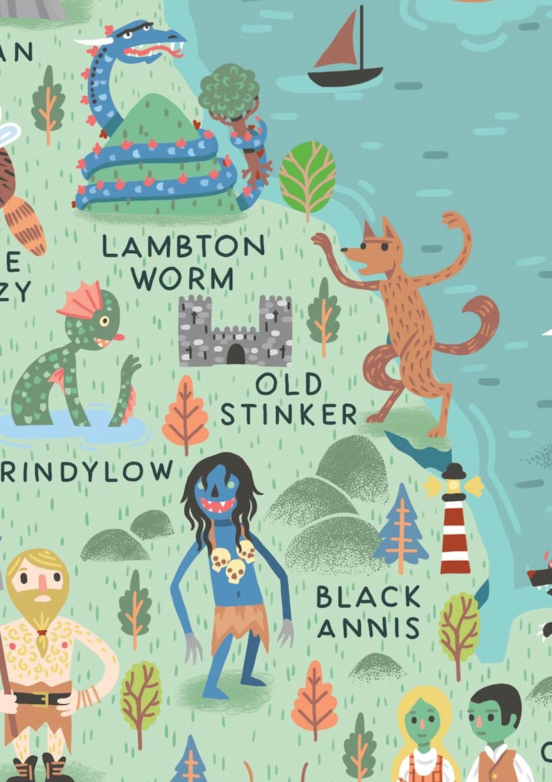 Illustrated Map, Mythical Beasts of the British and Irish Isles, A3 Art ...