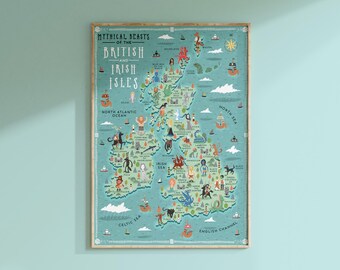 Illustrated Map, Mythical Beasts of the British and Irish Isles, A3 Art ...