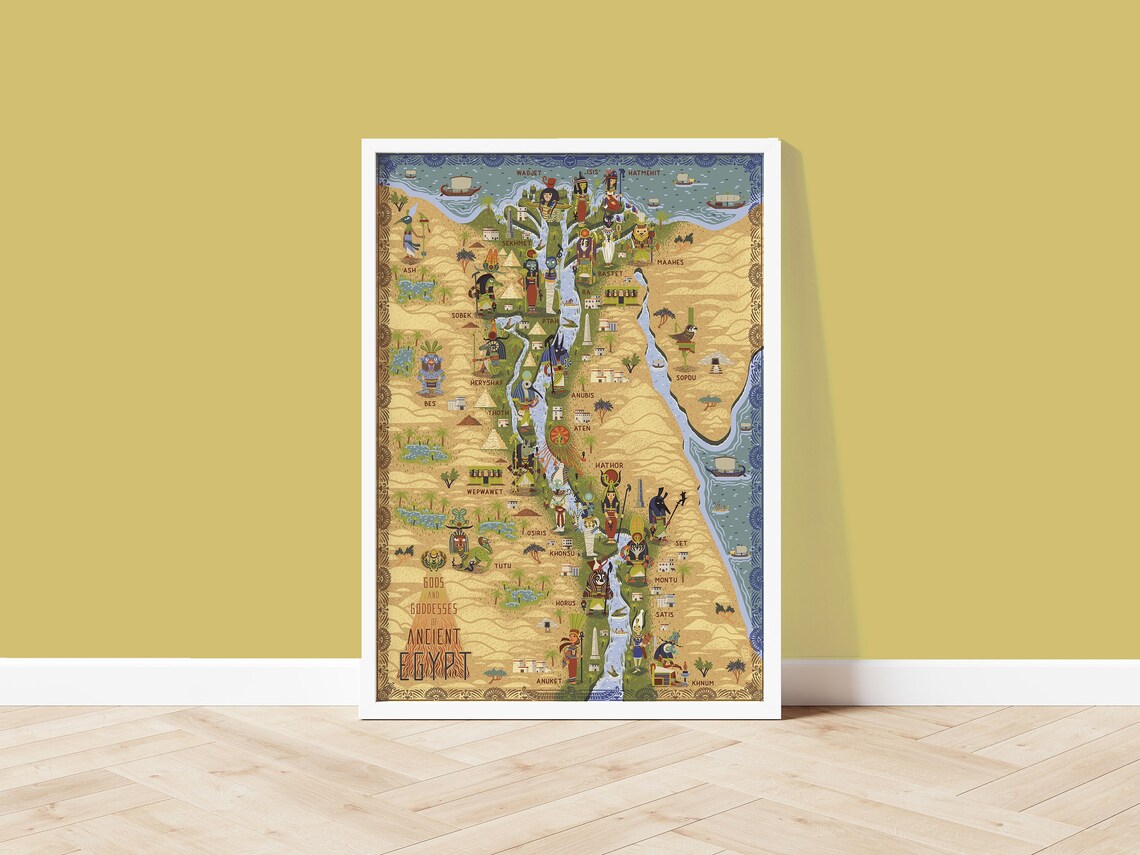 Illustrated Map Gods and Goddesses of Ancient Egypt A3 Art - Etsy