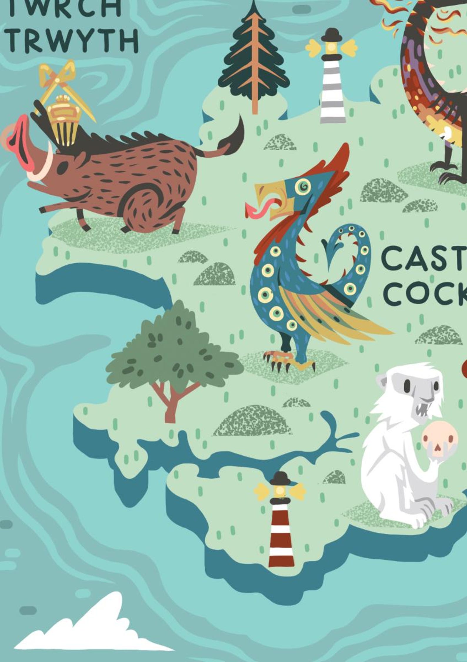 Illustrated Map, Mythical Beasts of Wales, A3 Art Print - Poster - Etsy UK