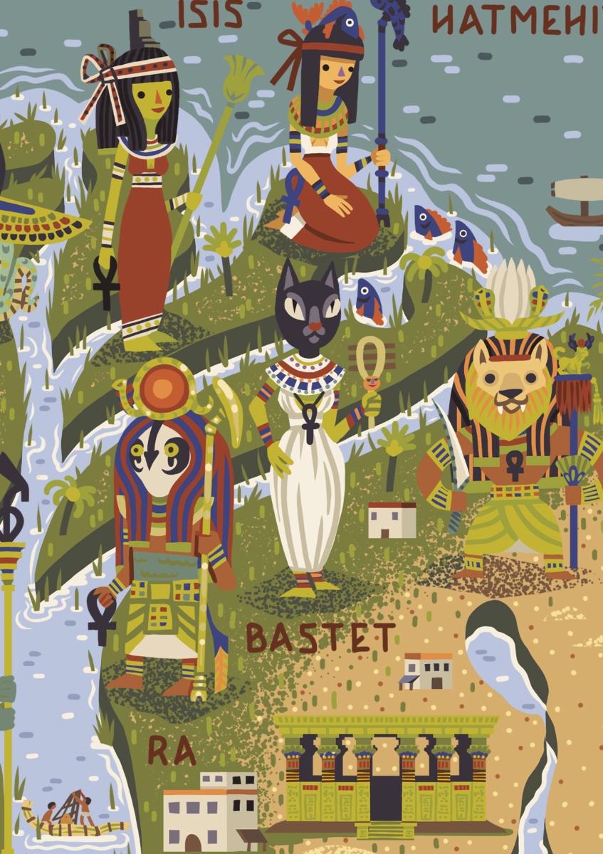 Illustrated Map, Gods and Goddesses of Ancient Egypt, A3 Art Print ...