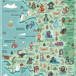 Illustrated Map, Mythical Beasts of Wales, A3 Art Print - Etsy UK
