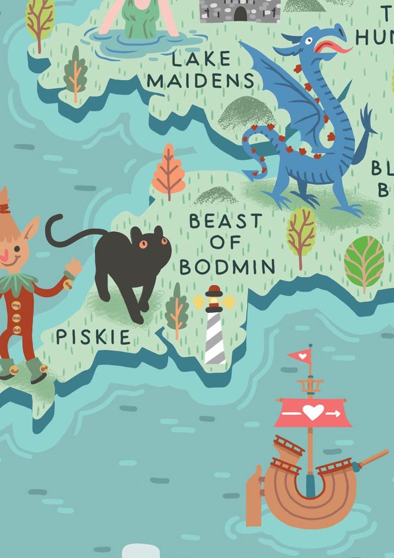 Illustrated Map, Mythical Beasts of the British and Irish Isles, A3 Art ...
