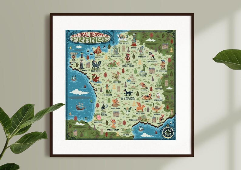 Illustrated Map, Mythical Beasts of France, Art Print - Poster - Etsy