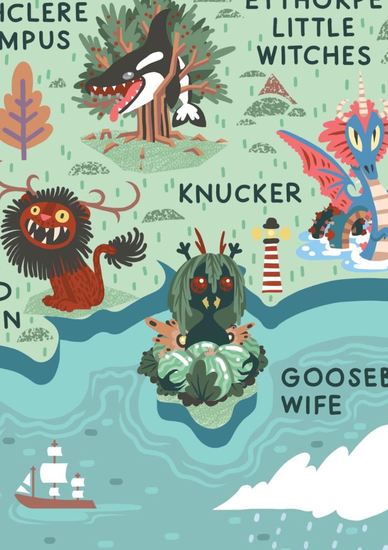 Illustrated Map, Mythical Beasts of England, A3 Art Print - Etsy UK
