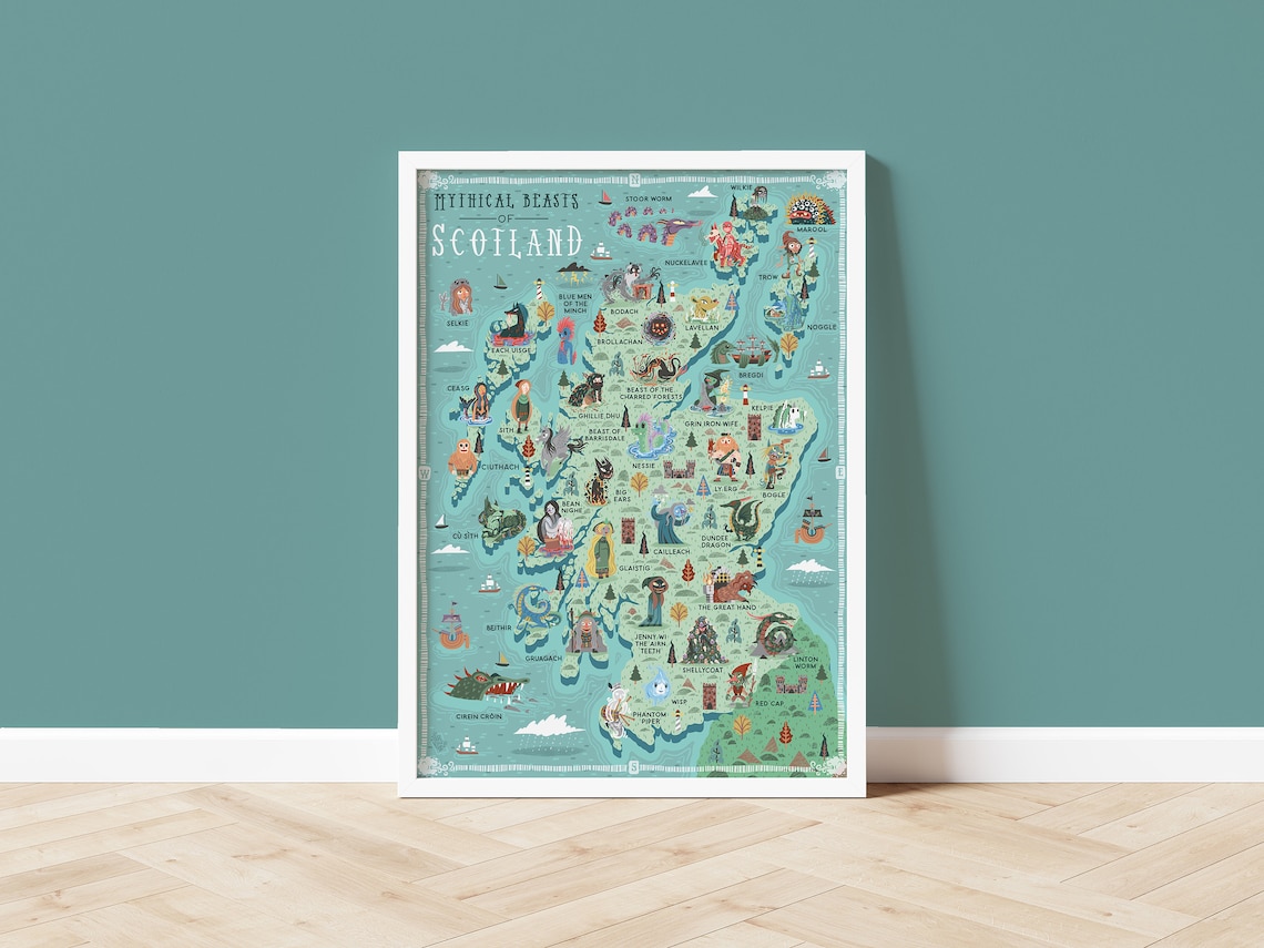 Illustrated Map Mythical Beasts of Scotland A3 Digital Print | Etsy