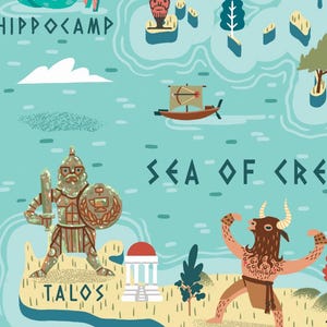 Illustrated Map, Mythical Beasts of Ancient Greece, Art Print -poster ...
