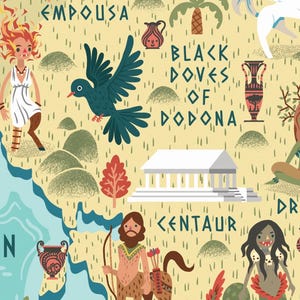 Illustrated Map, Mythical Beasts of Ancient Greece, Art Print -poster ...
